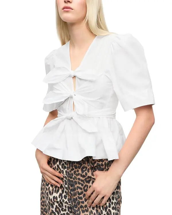 GANNI　Tie Strap BLOUSE Ganni Tie Strap Blouse - Bright White | Editorialist